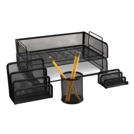 OfficeMax 5 Piece Mesh Desk Accessory Set Black by Office Depot & OfficeMax