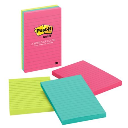 Post it Notes 4 x 6 Lined Cape Town Pack Of 3 Pads by Office Depot ...