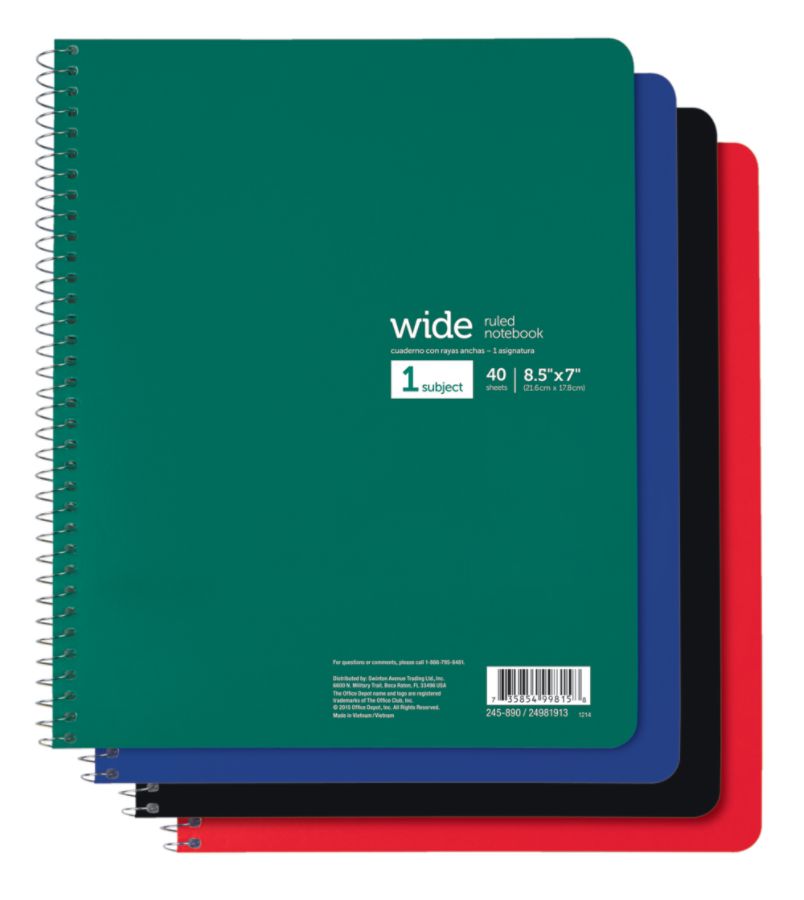 Office Depot Brand Wirebound Notebook 7 x 8 12 Wide Ruled 40 Sheets by ...