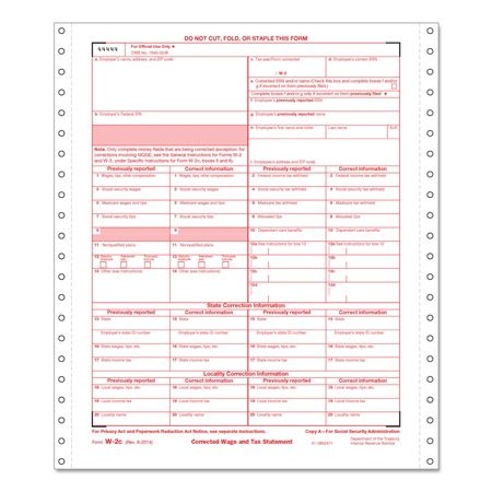 ComplyRight W 2C Continuous Tax Forms 2 Part 9 12 x 11 Pack Of 100 ...