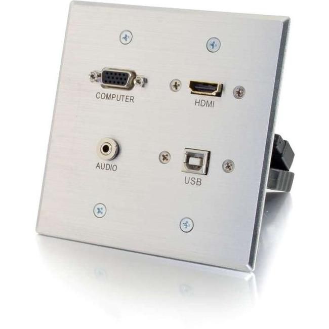 C2G HDMI VGA 3.5mm and USB Pass Through Double Gang Wall Plate Aluminum ...