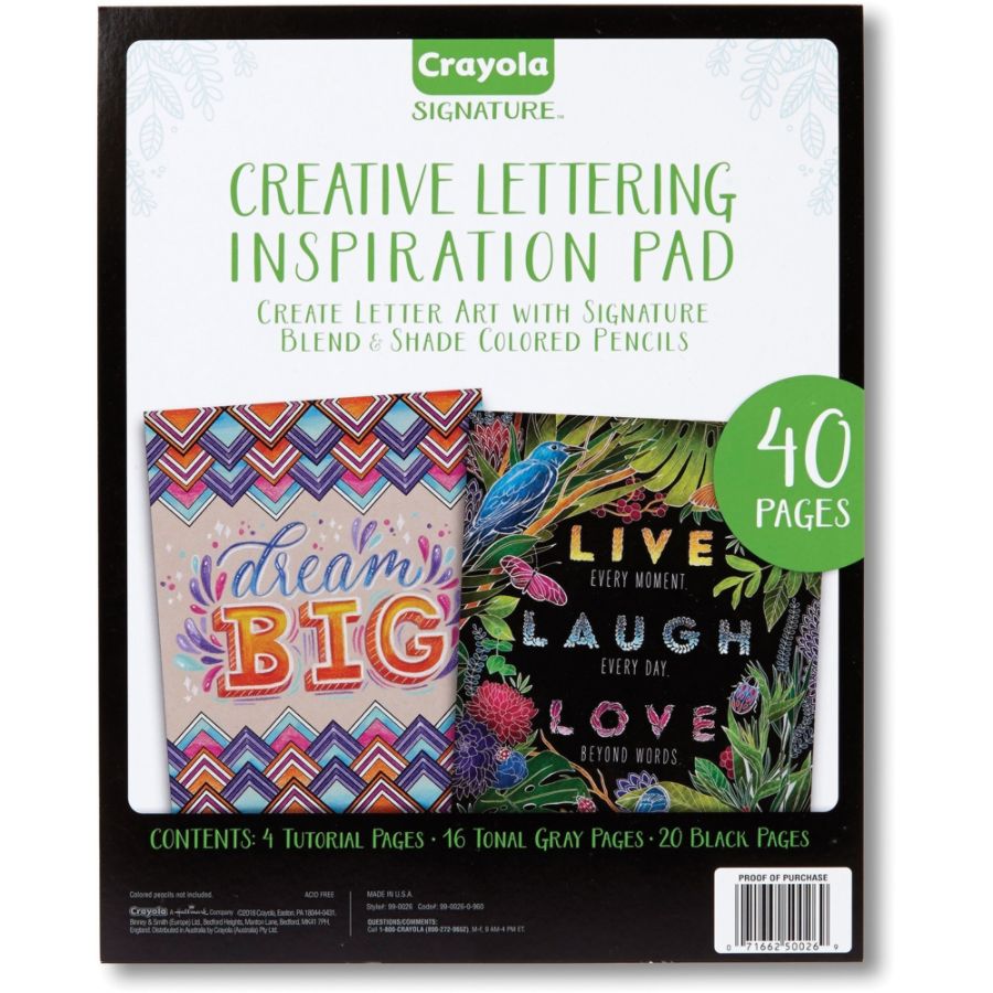 Crayola Creative Lettering Inspiration Pad 40 Pages Black Gray Paper ...