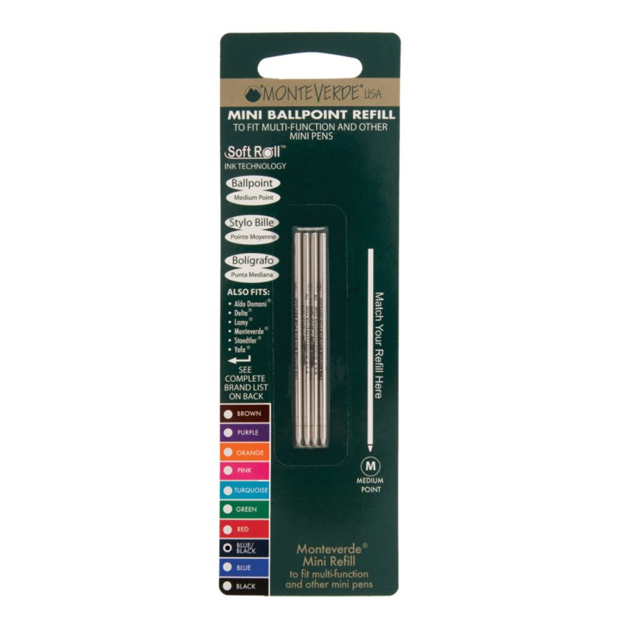 Monteverde Mini Ballpoint Pen Refills Medium Point 0.7 mm BlueBlack Ink ...