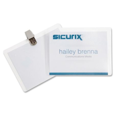 Sicurix Clip Style Name Badge Kit 4 x 3 Clear Box Of 50 by Office Depot ...