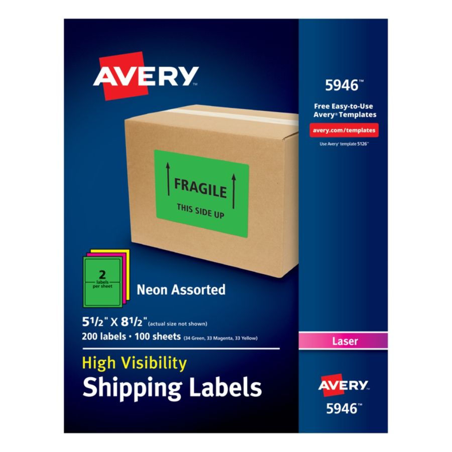 Avery High Visibility Shipping Labels AVE5946 5 12 x 8 12 Assorted ...