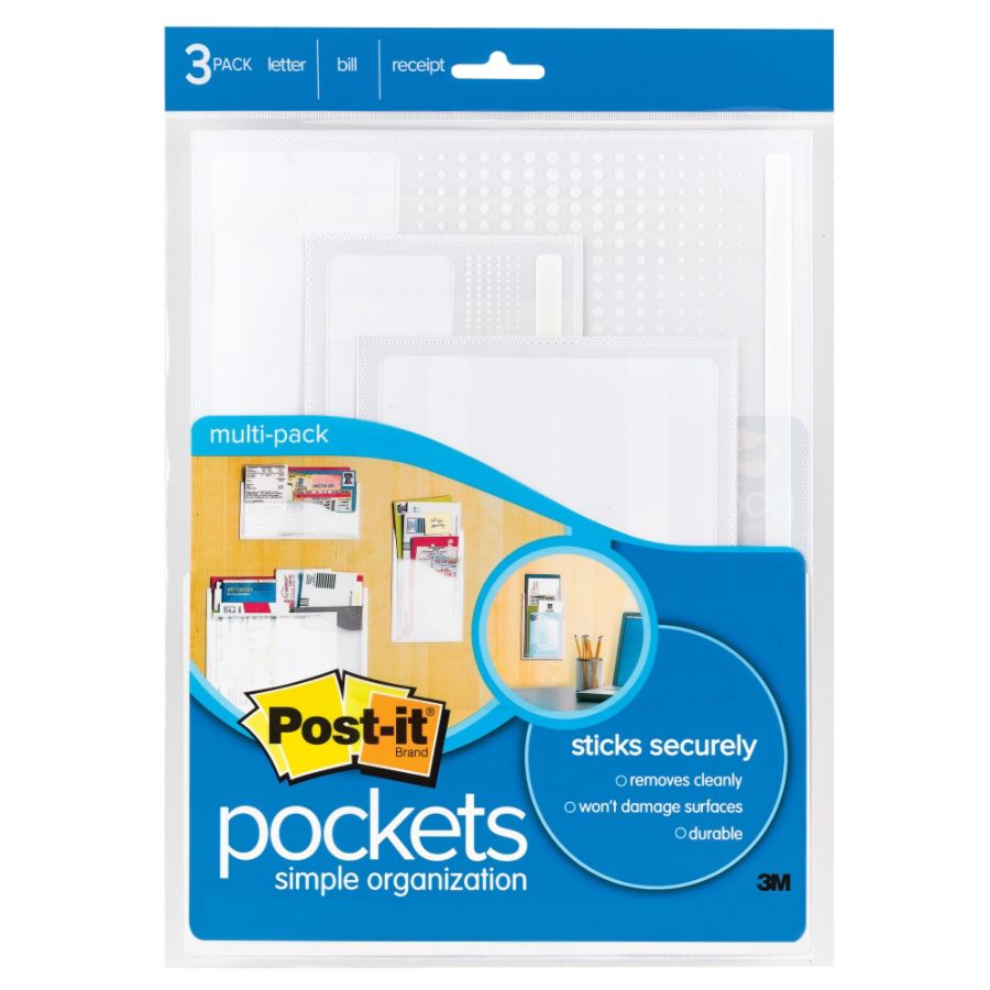 Post it Pockets Assorted Sizes Clear Pack Of 3 by Office Depot & OfficeMax