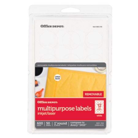 Office Depot Brand Removable InkjetLaser Multipurpose Round Labels ...