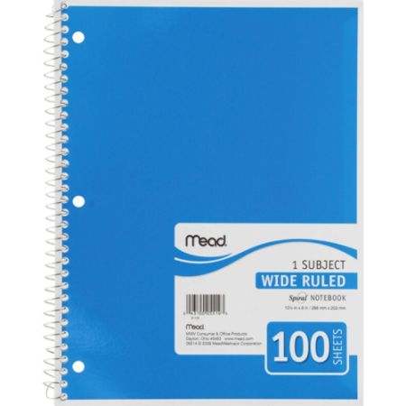 Mead Spiral Bound Wide Ruled Notebooks 100 Sheets Spiral 8 x 10 12 ...