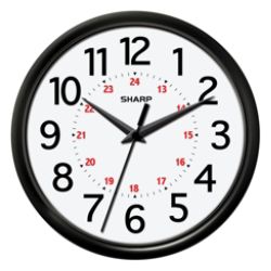 Sharp 24 Hour Round Wall Clock 12 BlackWhiteRed by Office Depot & OfficeMax
