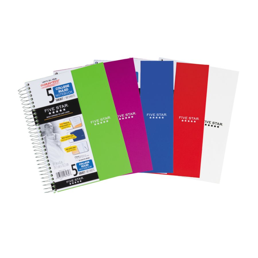 Five Star Notebook 9 12 x 7 14 5 Subjects College Ruled 180 Sheets ...