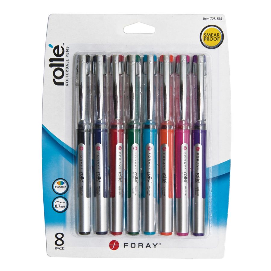 FORAY Liquid Ink Rollerball Pens Medium Point 0.7 mm Silver Barrel ...