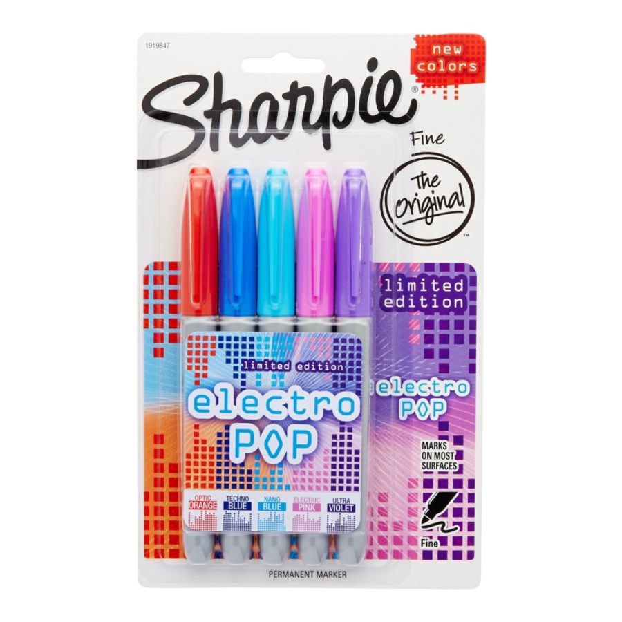 Sharpie Electro Pop Permanent Markers Fine Point Assorted Colors Pack ...