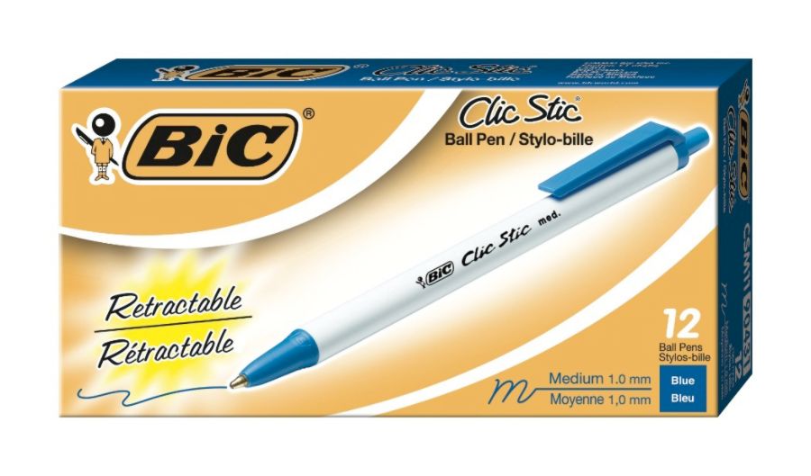 BIC Clic Stic Retractable Pens Medium Point 1.0 mm White Barrel Blue ...