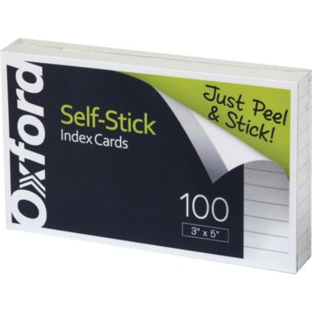 Oxford Self Stick Index Cards 3 x 5 3 Ink Resistant 100 Pack - Office Depot