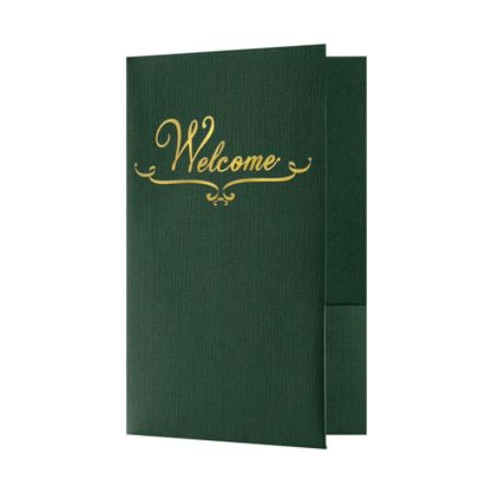 LUX Welcome Folders 5 34 x 8 34 Green LinenGold Foil Pack Of 25 Folders ...