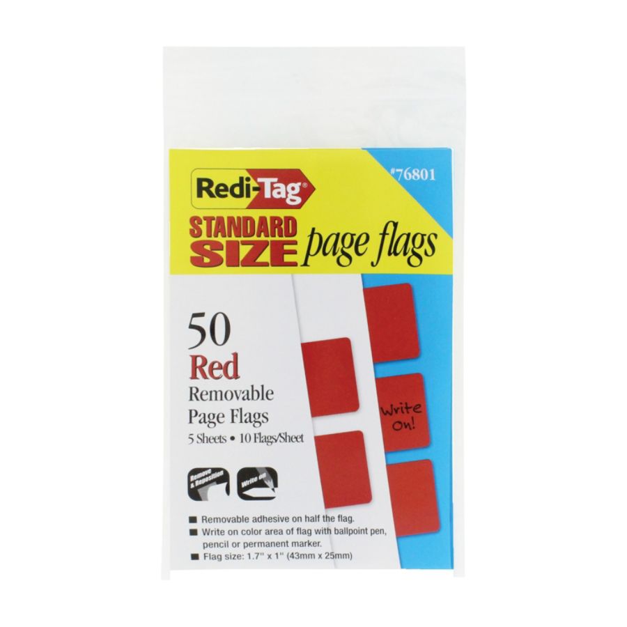 Redi Tag Standard Size Page Flags 1 x 1 1116 Red Pack Of 50 - Office Depot