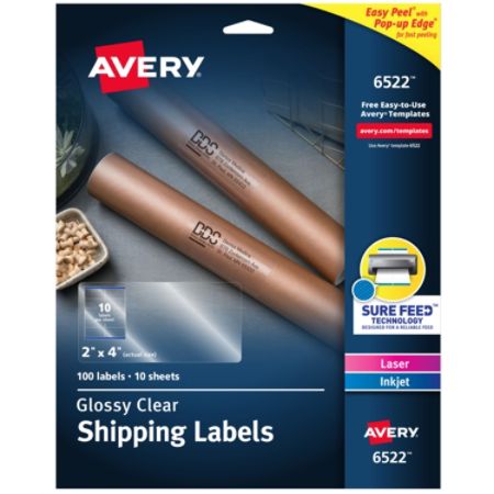 Avery Glossy Permanent Labels 6522 Shipping 2 x 4 Clear Pack Of 100 ...