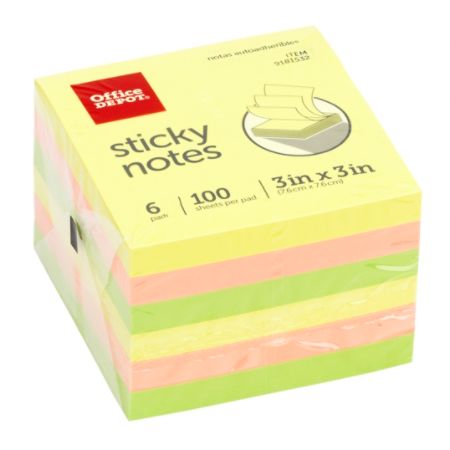 Office Depot Brand Sticky Notes 3 x 3 Assorted Bright Colors 100 Sheets ...